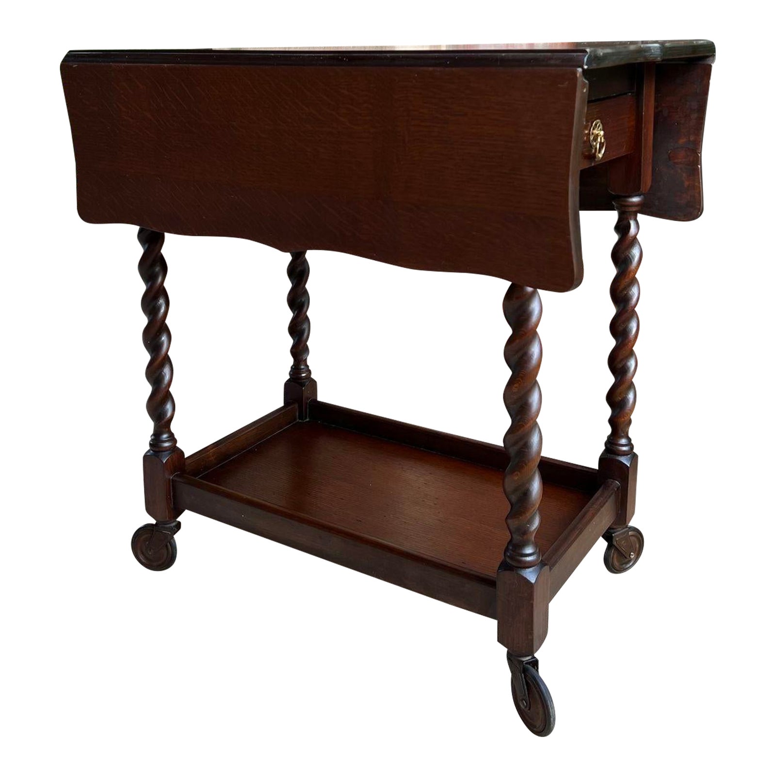 Antique English Tea Trolley Drinks Cart Barley Twist Dumbwaiter Drop ...