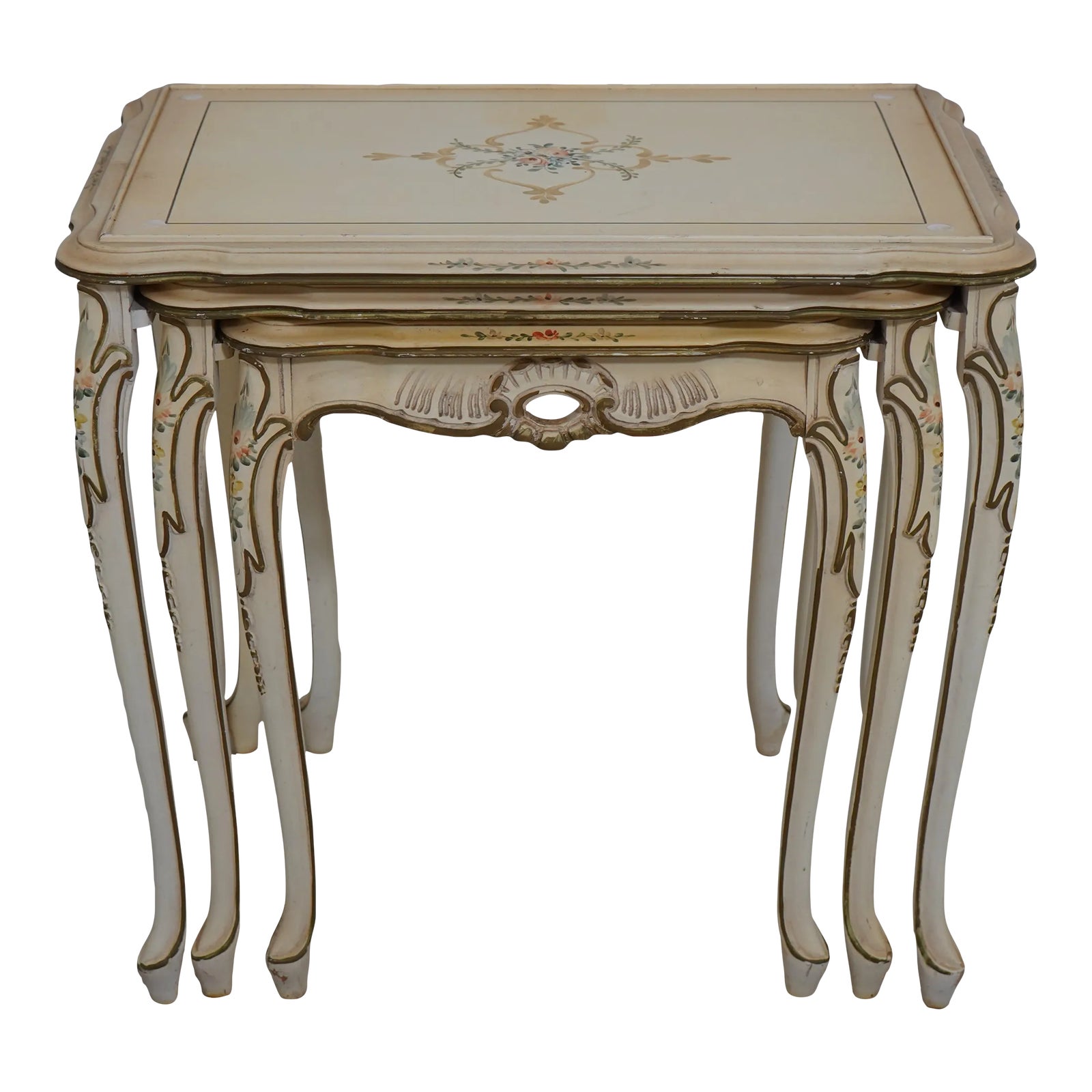 Italian Style Paint Decorated Nesting Stack Tables | Chairish