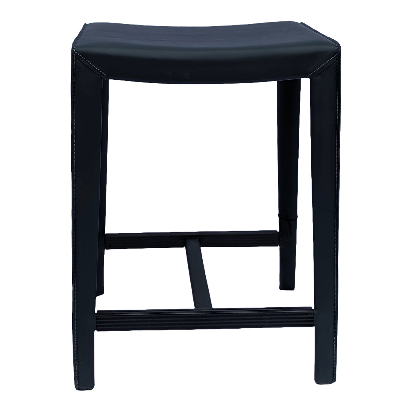 Crate & Barrel Leather Backless Counter Stool | Chairish