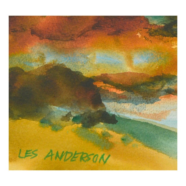 Vintage Lake & Mountains Watercolor Landscape by Les Anderson | Chairish