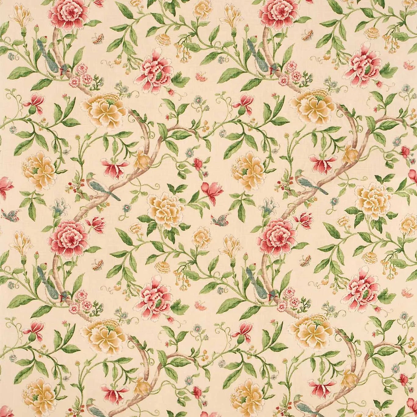 Sanderson Porcelain Garden Fabric in Red/ Beige | Chairish