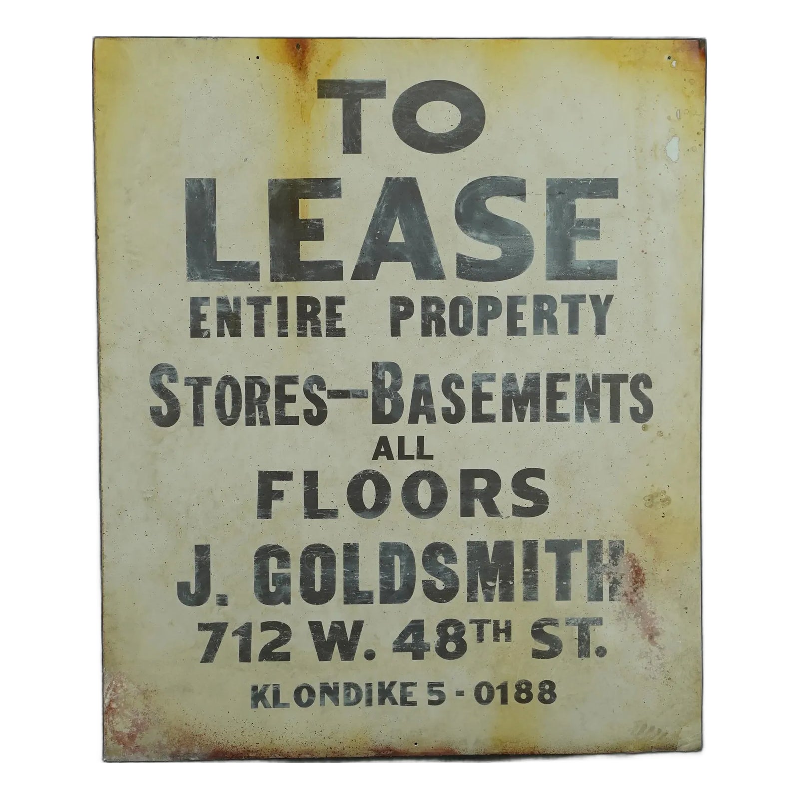 Newly Made Reclaimed Property Leasing Aluminum Movie Prop Sign | Chairish