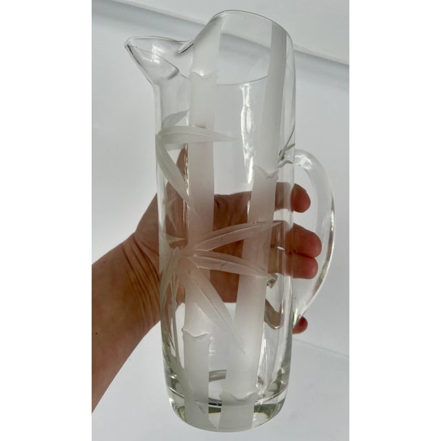Vintage Clear Glass Pitcher With Etched Bamboo Leaves | Chairish