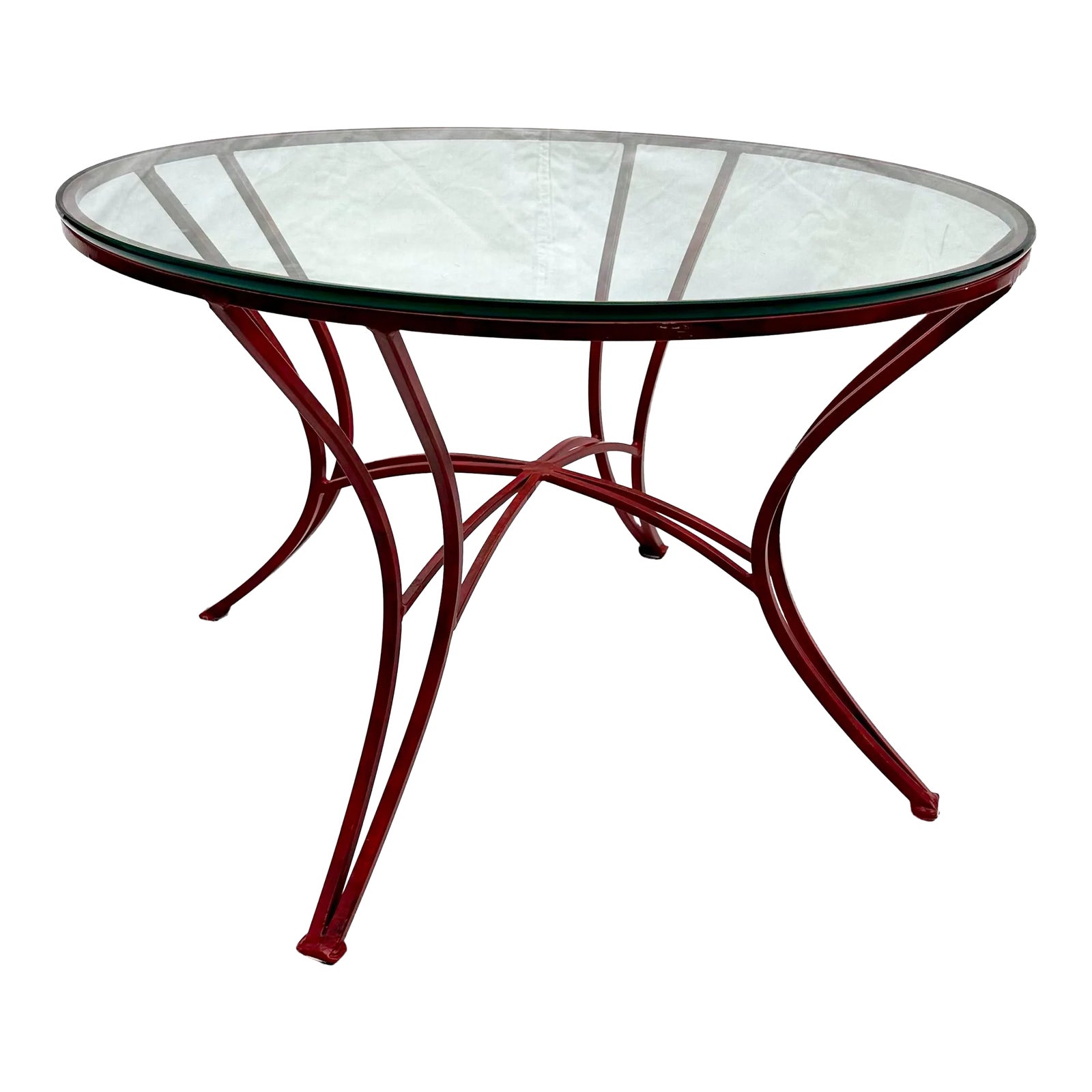 Vintage Red Wrought Iron Woodard Style Round Table | Chairish