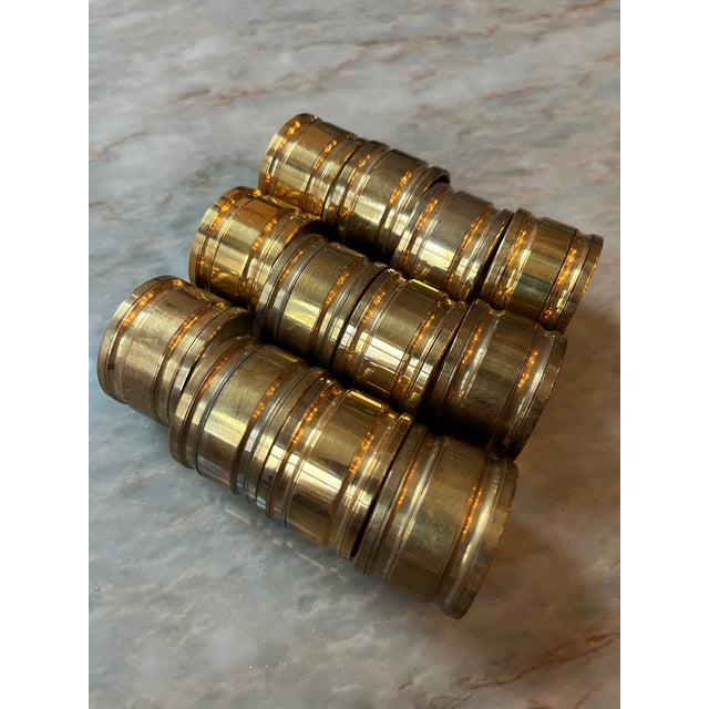Set of 12 Late 20th Century Unlacquered Brass Napkin Rings | Chairish