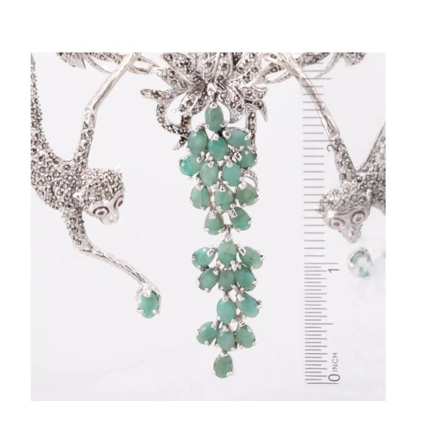 Vintage Articulated Sterling Monkey Necklace with Emerald, Ruby ...