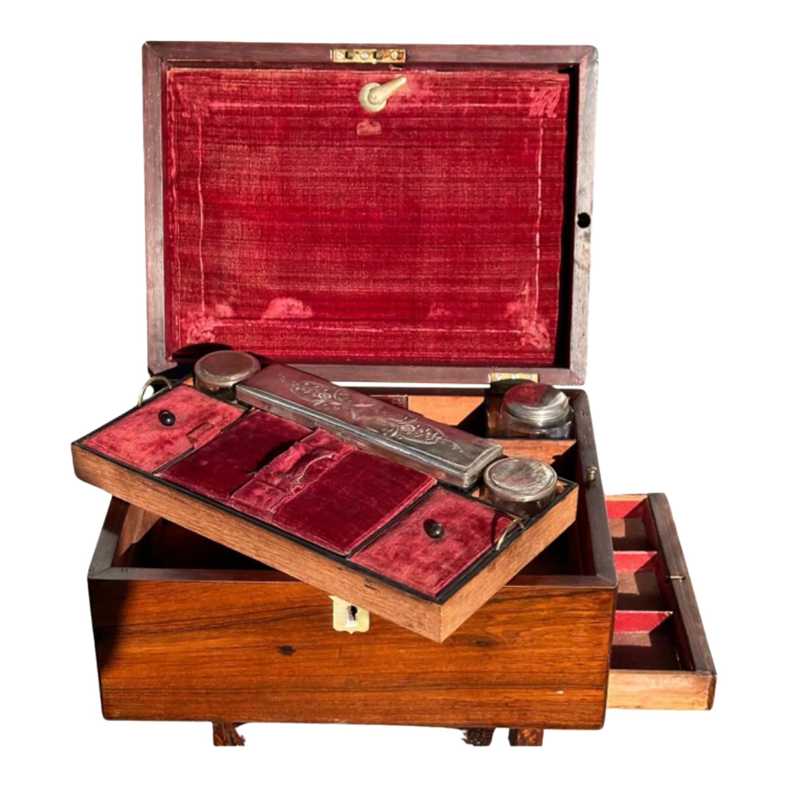 Antique Walnut Gentleman's Vanity Dressing or Travel Box | Chairish