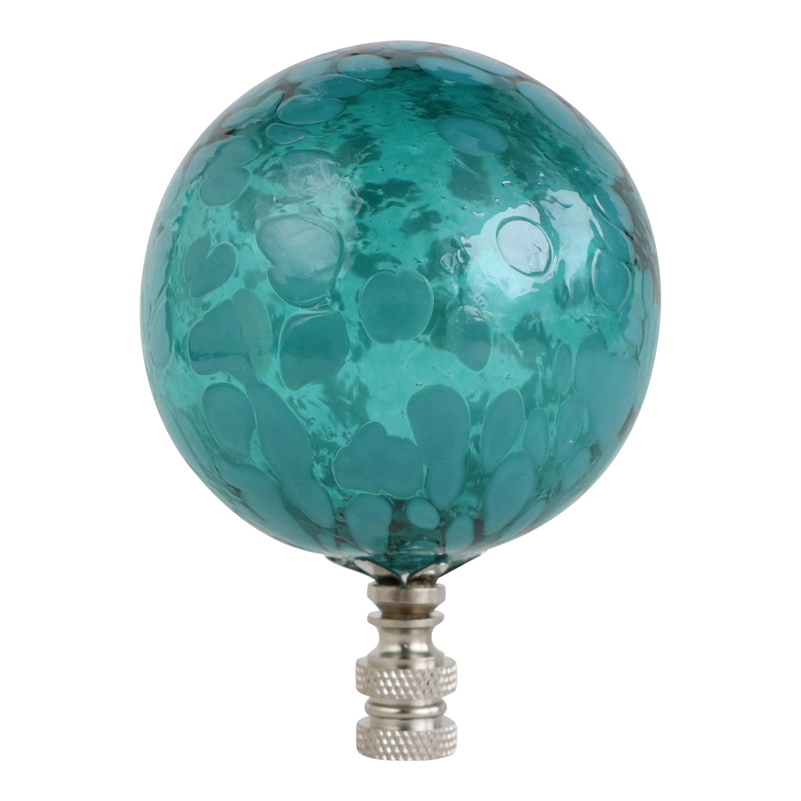 Handblown Spotted Glass Lamp Finial in Teal on Chrome Hardware | Chairish