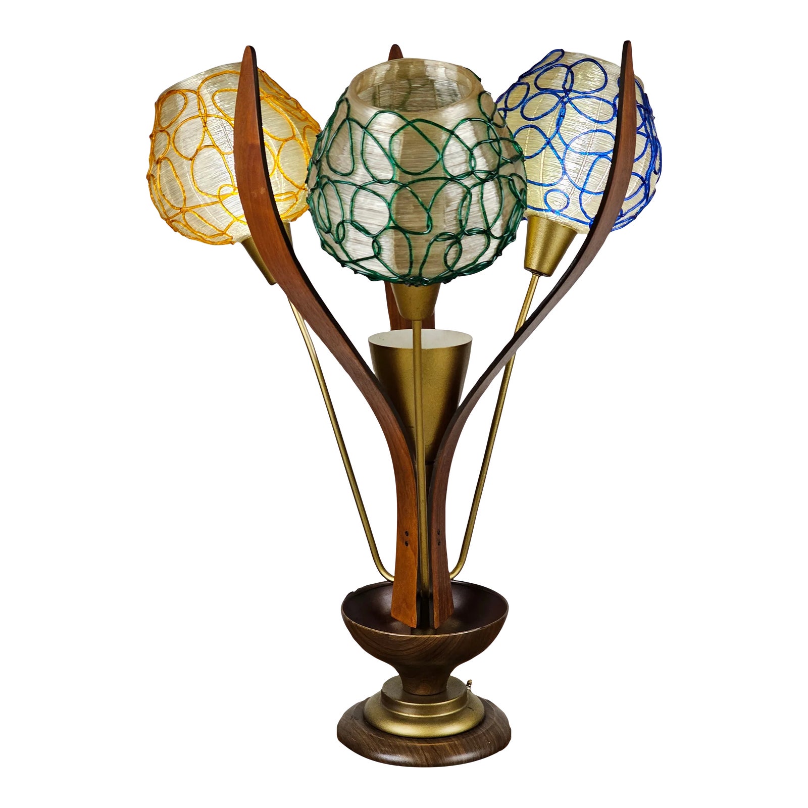 1960s Three Headed Sculpted Walnut & Lucite Spaghett Globe Table Top ...