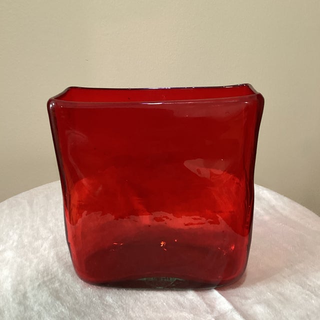 Late 20th Century Vintage Blenko Ruby Red Glass Rectangular Textured ...