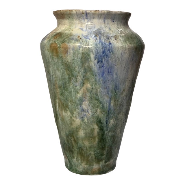 Vintage Studio Ceramic Vase With Celedon, Blue and White Lava Glaze ...