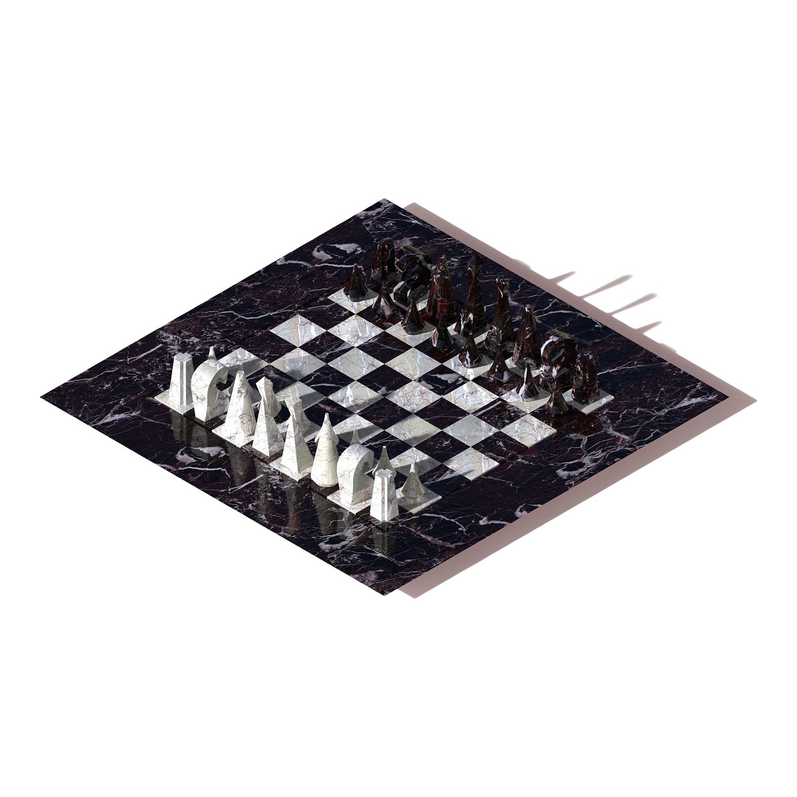 “Metis” Marble Chess Set in Deep Red and Gray Marble | Chairish