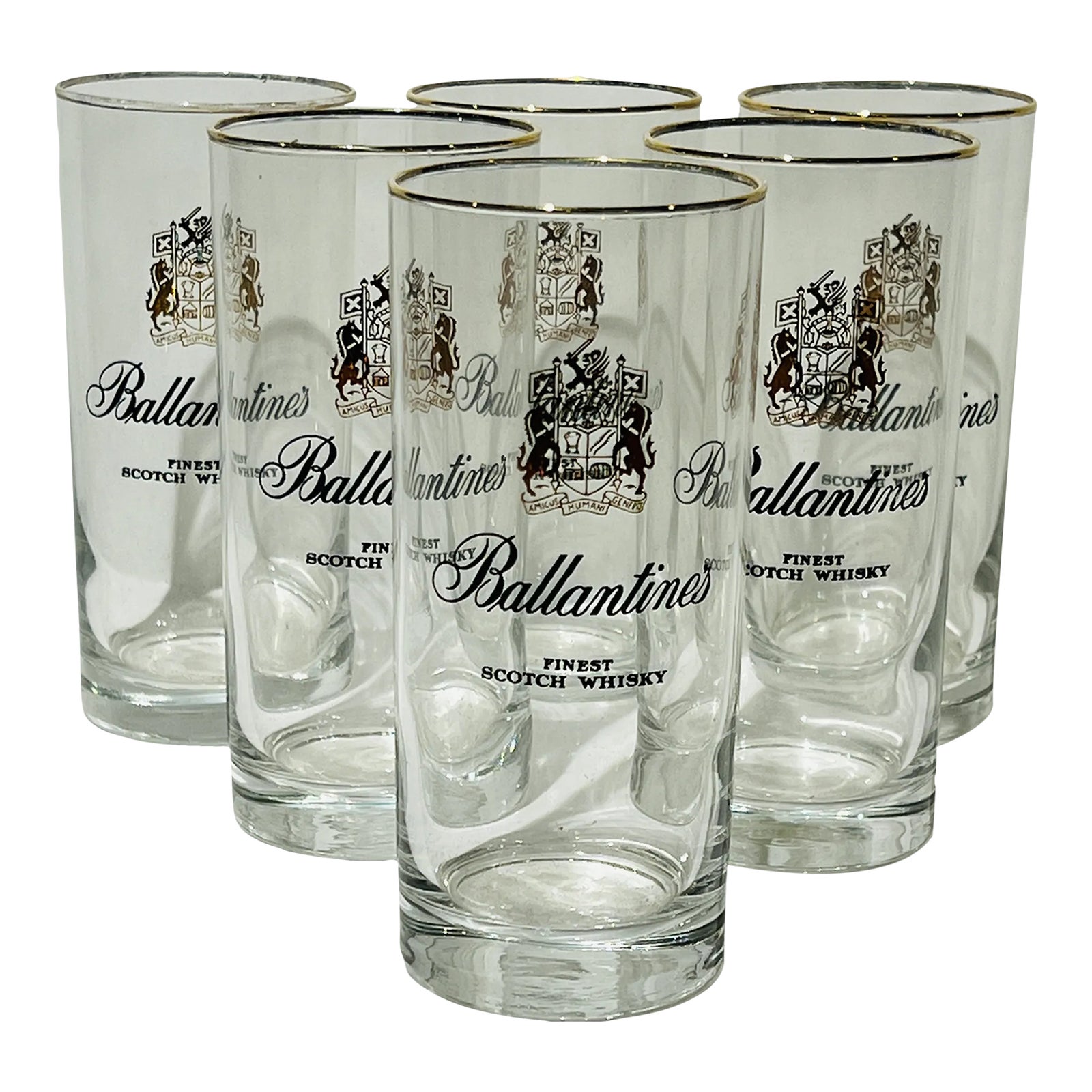 Vintage Ballantines Scotch Tall Whiskey Barware Glasses - Set of 6 ...
