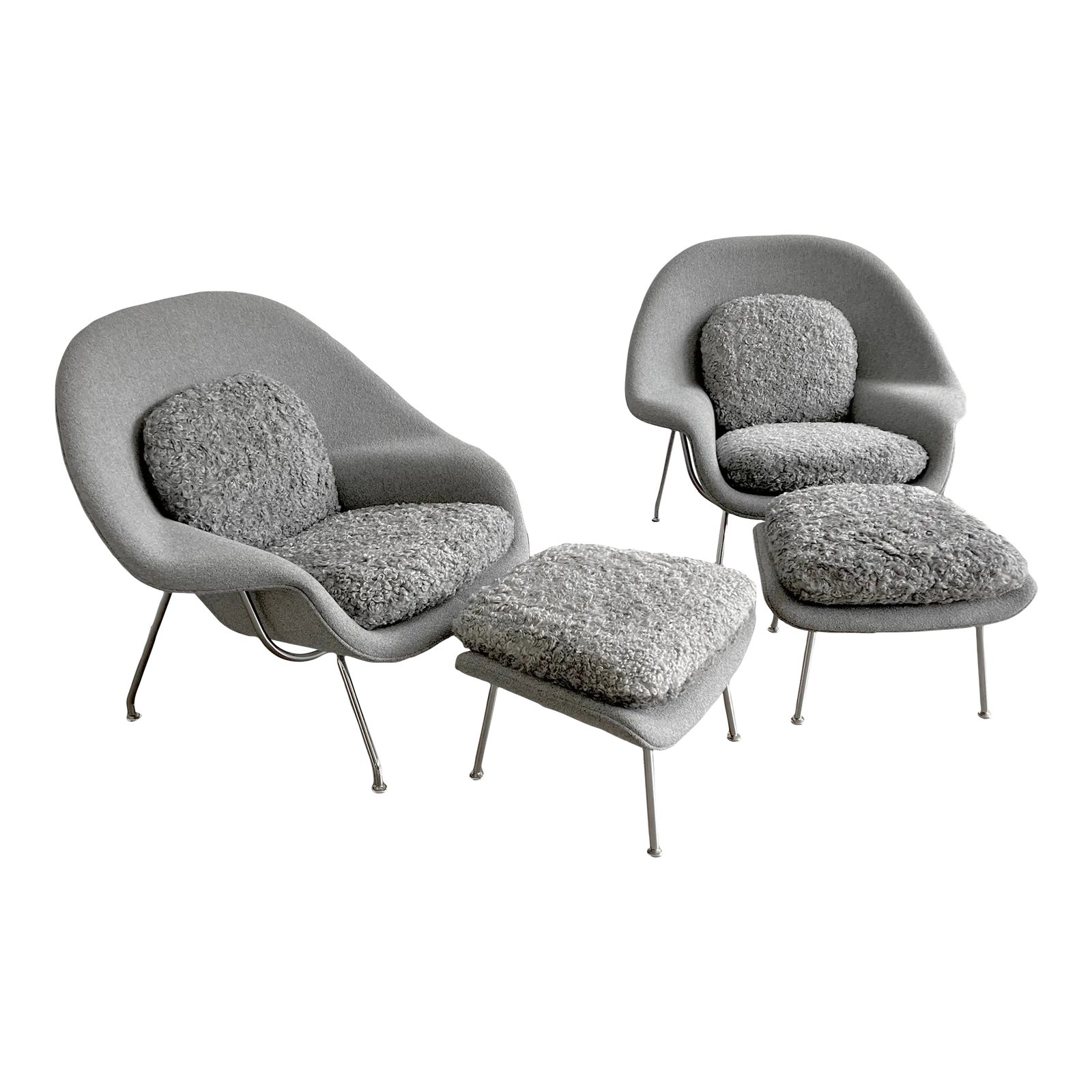Knoll Eero Saarinen Womb Chairs and Ottomans in Gotland Sheepskin - Set ...