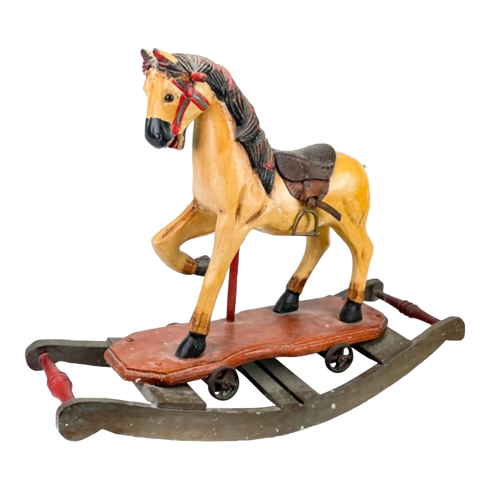 Vintage Hand Painted Carved Rocking Horse | Chairish