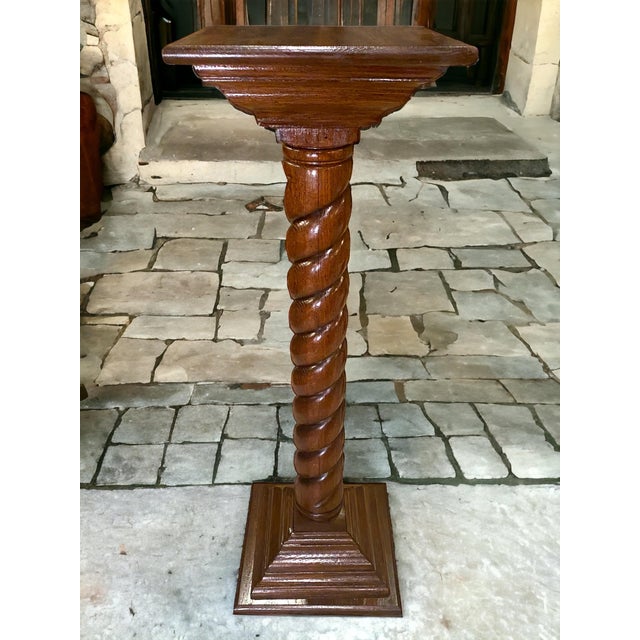 1930s Solid Oak Barley Twist Pedestal / Plant Stand | Chairish
