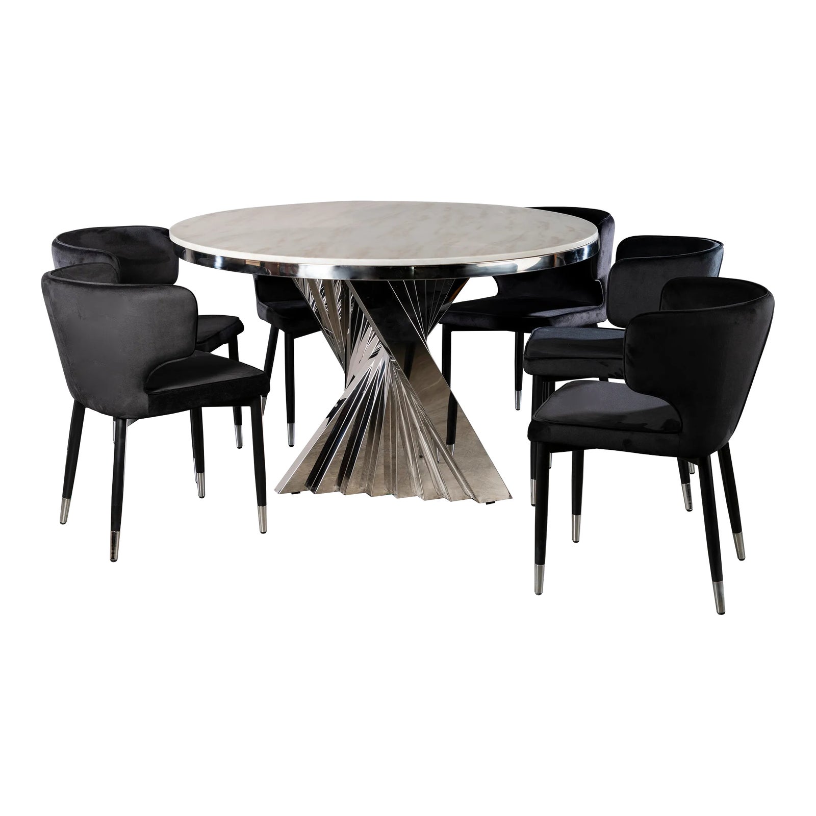 Waterfall Round Dining Table & Chairs - Set of 7 | Chairish