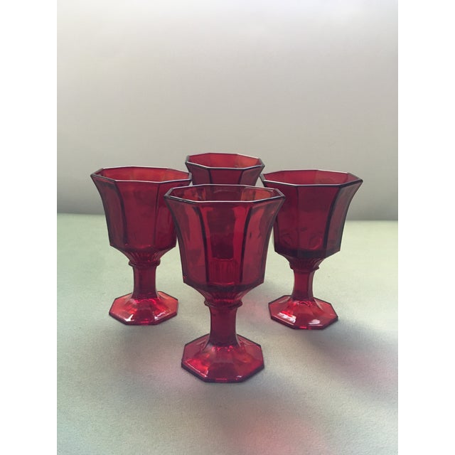 Vintage Ruby Red Hexagonal Goblet & Wine Glasses Set- 8 Pieces | Chairish