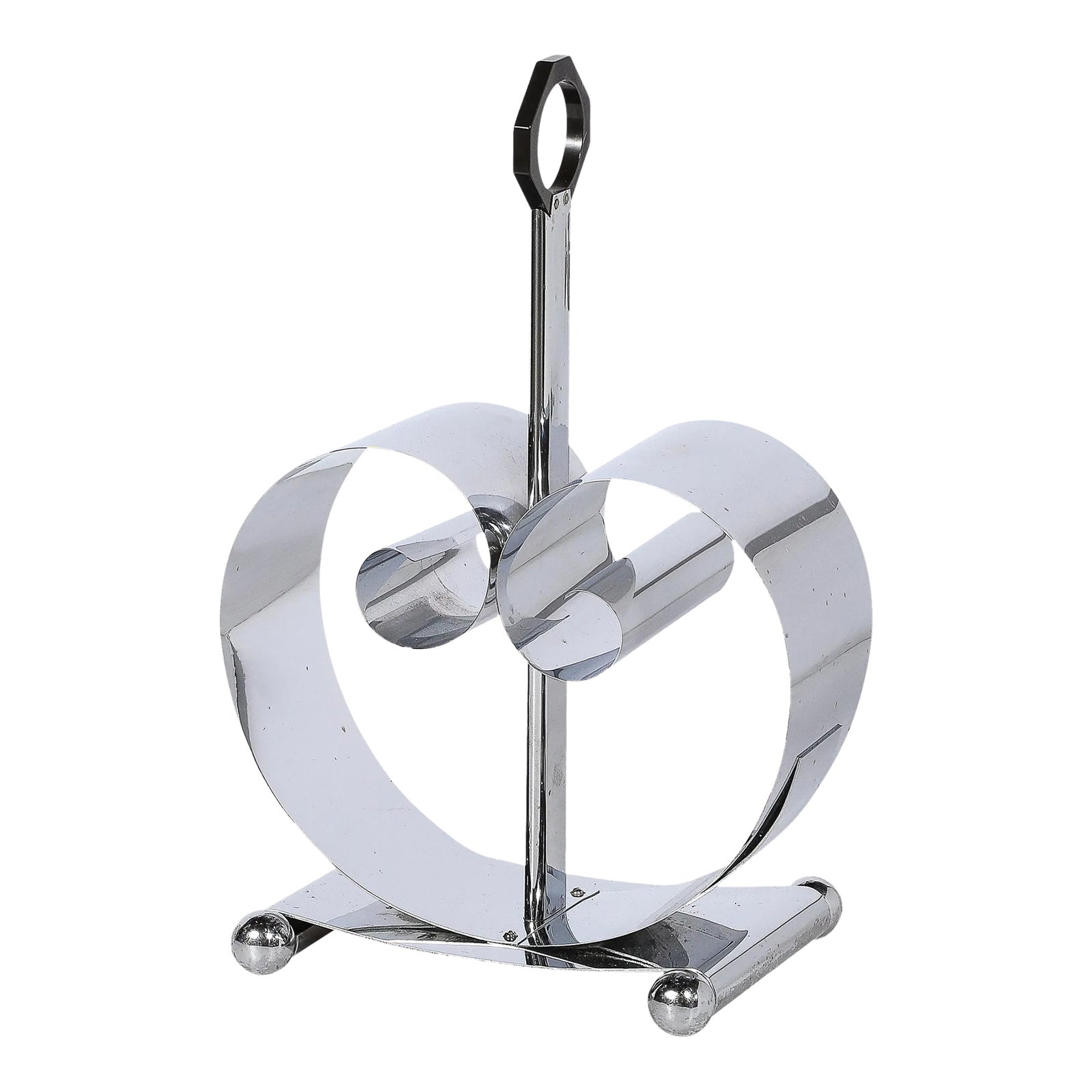 Art Deco Machine Age Black Enamel and Chrome Scroll Form Magazine Stand ...