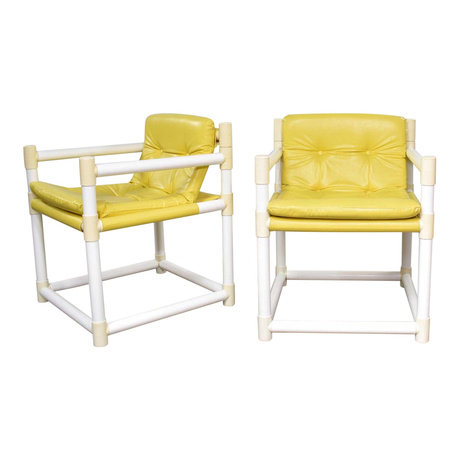 Mid-Century Modern Outdoor Pvc Side Chairs Yellow Vinyl Upholstery by ...
