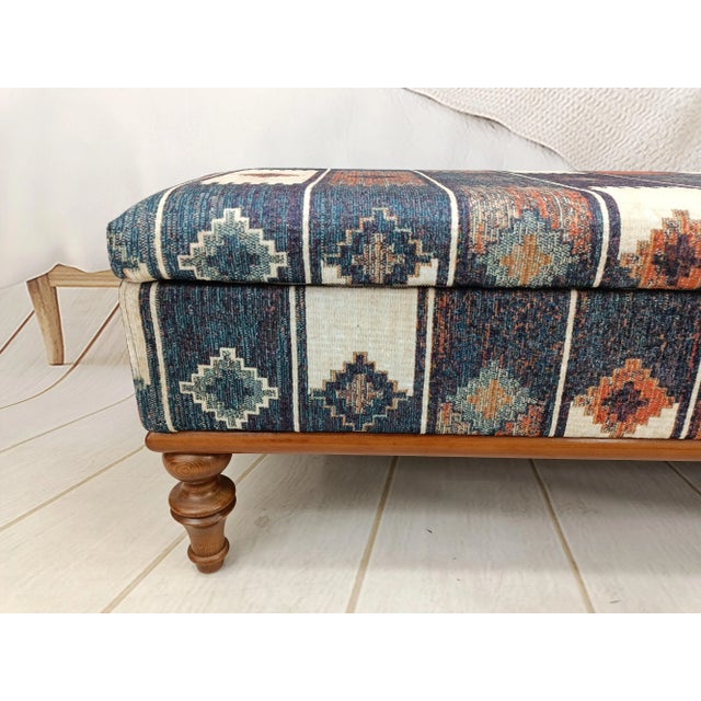 Blue Rug Upholstered Chest Storage Bench | Chairish