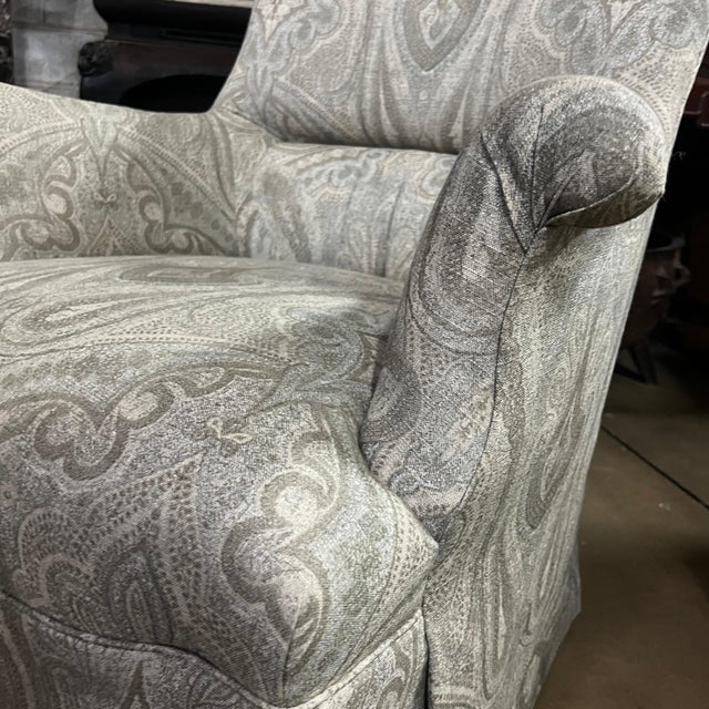 Napoleon III Style Upholstered Lounge Chairs in Gray Paisley Fabric - A ...