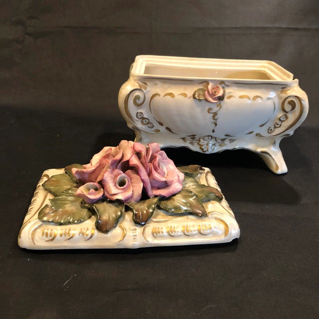 1950s Vintage Capodimonte Style Porcelain Rose Top Trinket Box W Lid ...