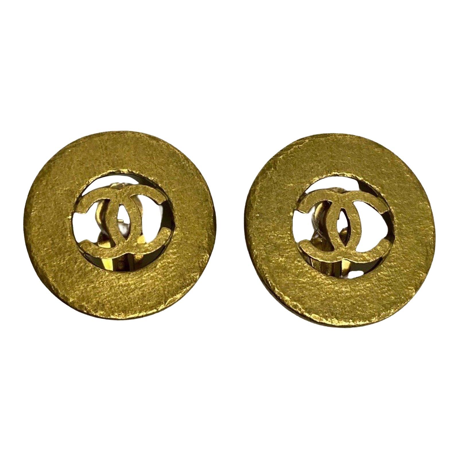 Chanel 94P Engraved Coco Mark Metal Earrings For Women 18507 - 2 Pieces ...