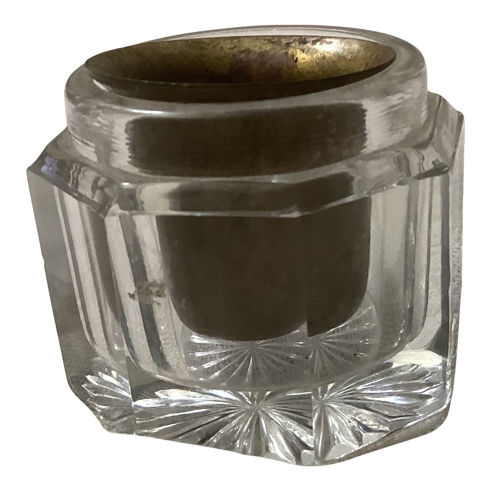 1900’s Glass Inkwell Complete With Brass Dipping Lid | Chairish