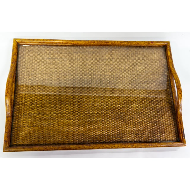 Faux Tortoise Shell Finish Rattan Tray Table | Chairish