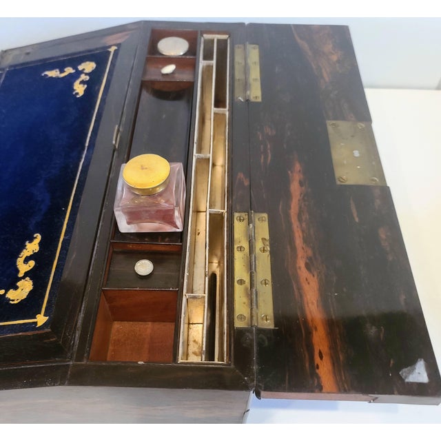 Antique Writing Slope Desk, Brass Hardware, Inkwells, Secret ...