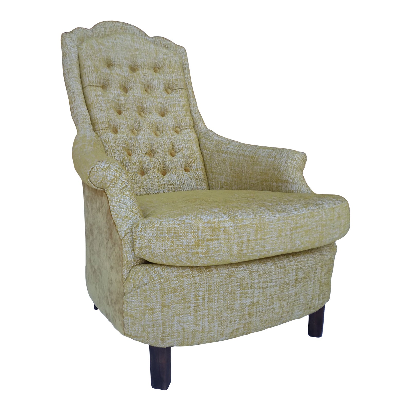 Vintage Mid-Century Modern High-Back Tufted Chair in Yellow | Chairish