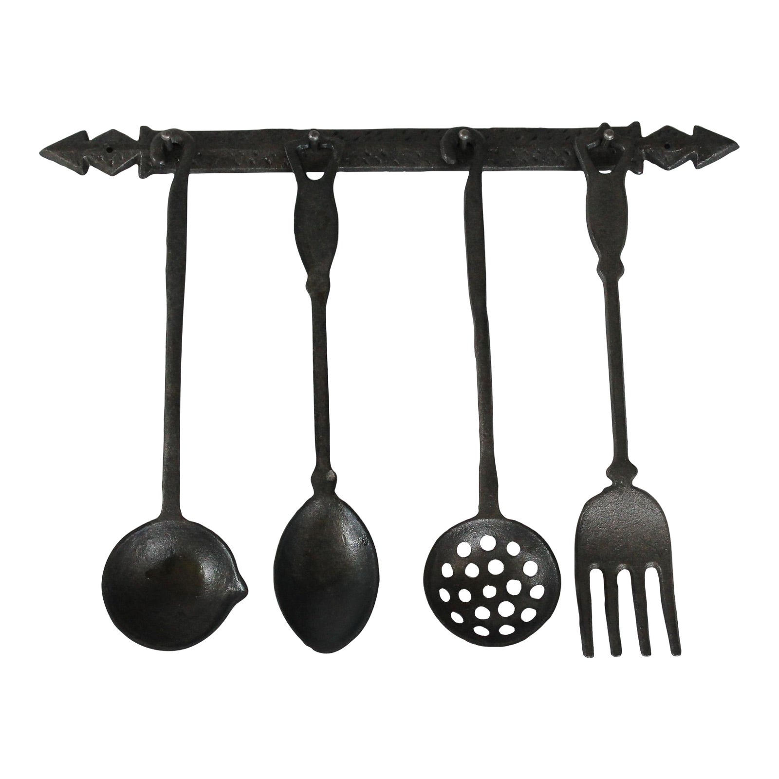 Vintage Hand Forged Cast Iron Utensils With a Matching Decorative Wall ...