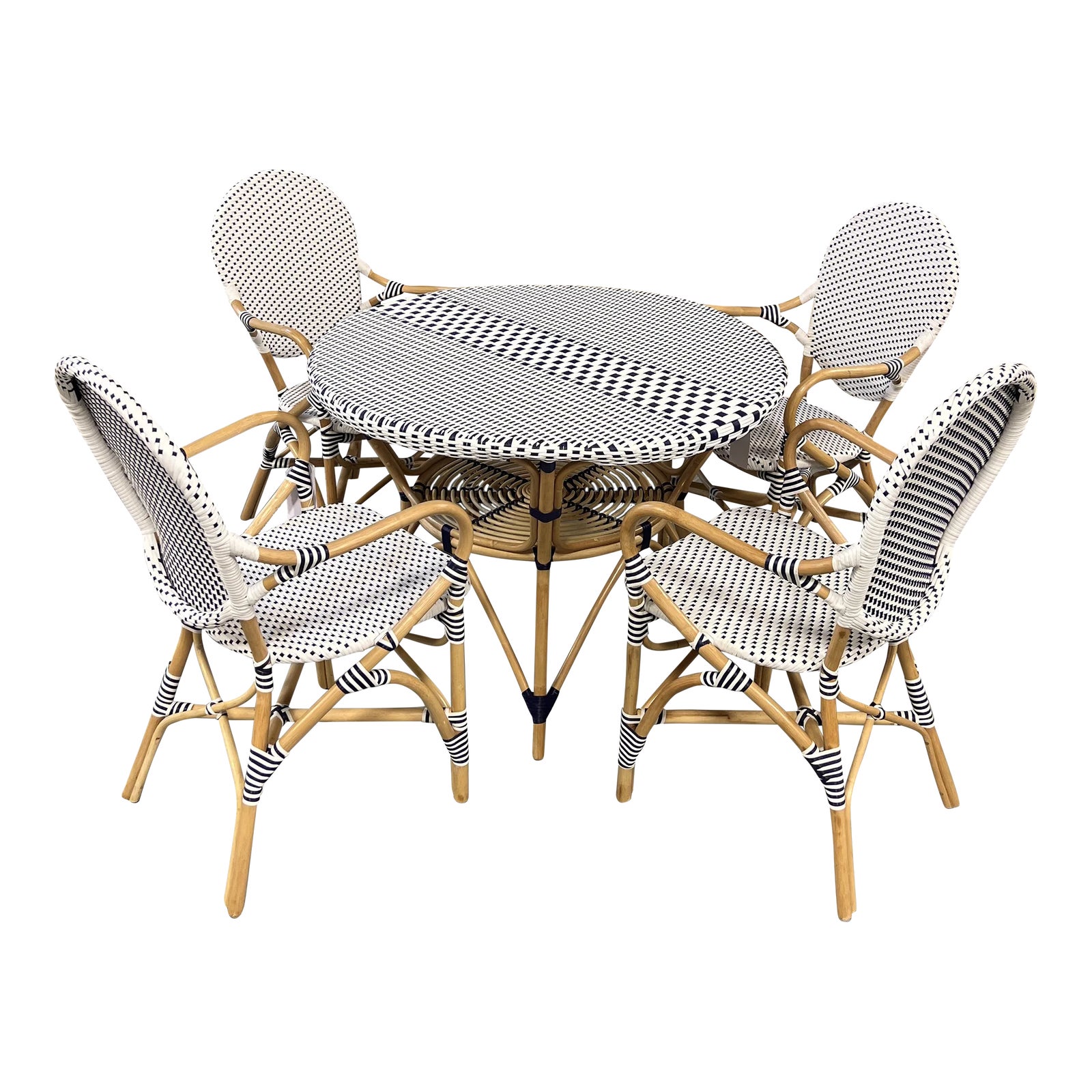 Blue & White French Bistro Style Dining Set of 5 | Chairish