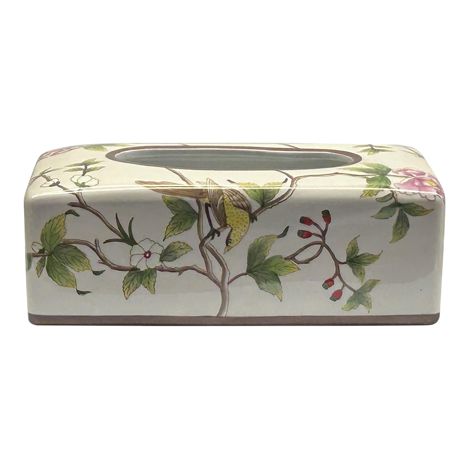 Almond Flower Bird Graphic Rectangular Porcelain Tissue Box Cover ...