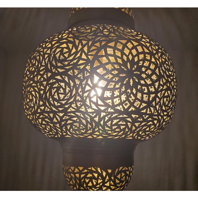 Contemporary Moroccan Ceiling Copper Lamp / Lantern, Double Drop | Chairish