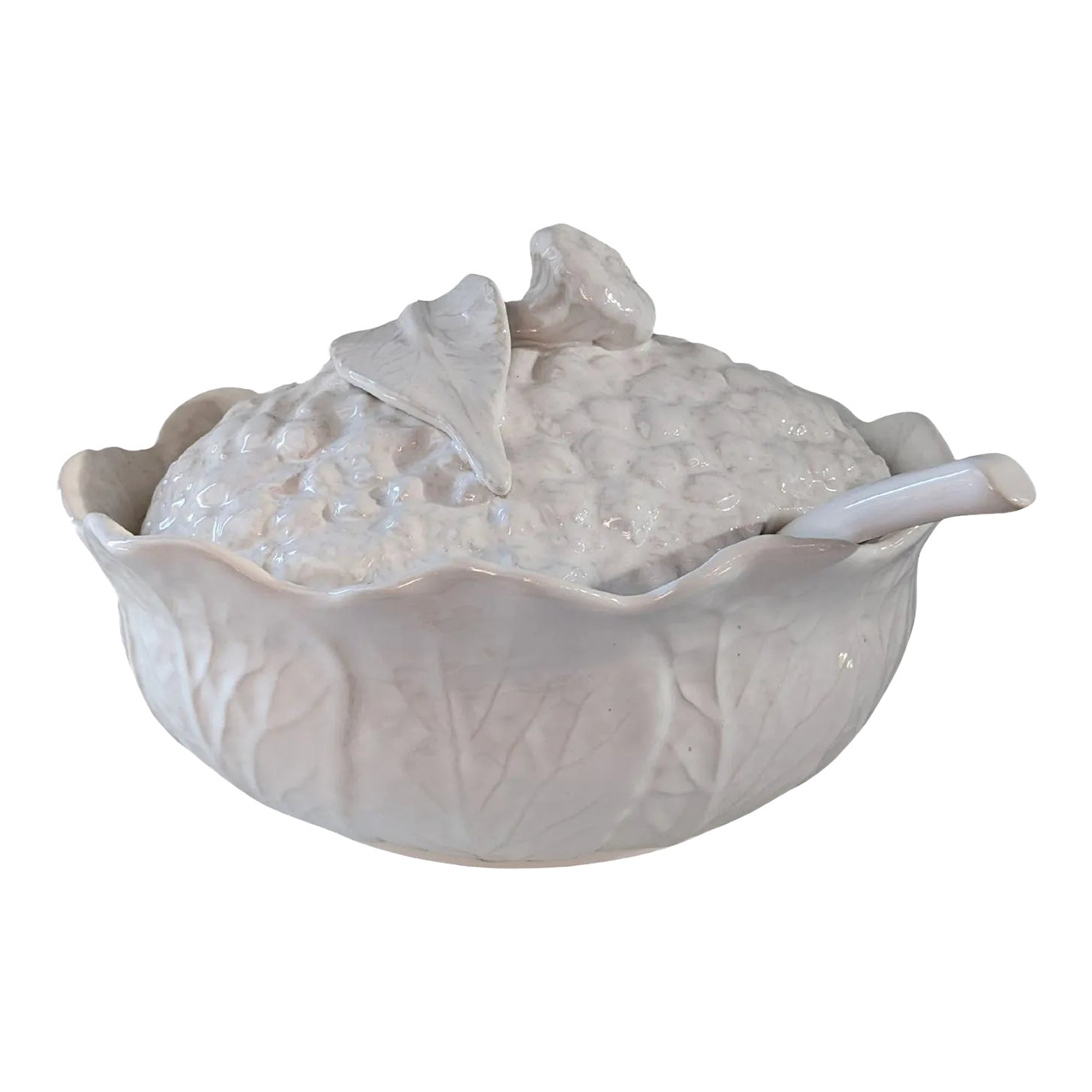 1970s White Ceramic Cabbage/Lettuce Portuguese Tureen Lidded Dish With ...