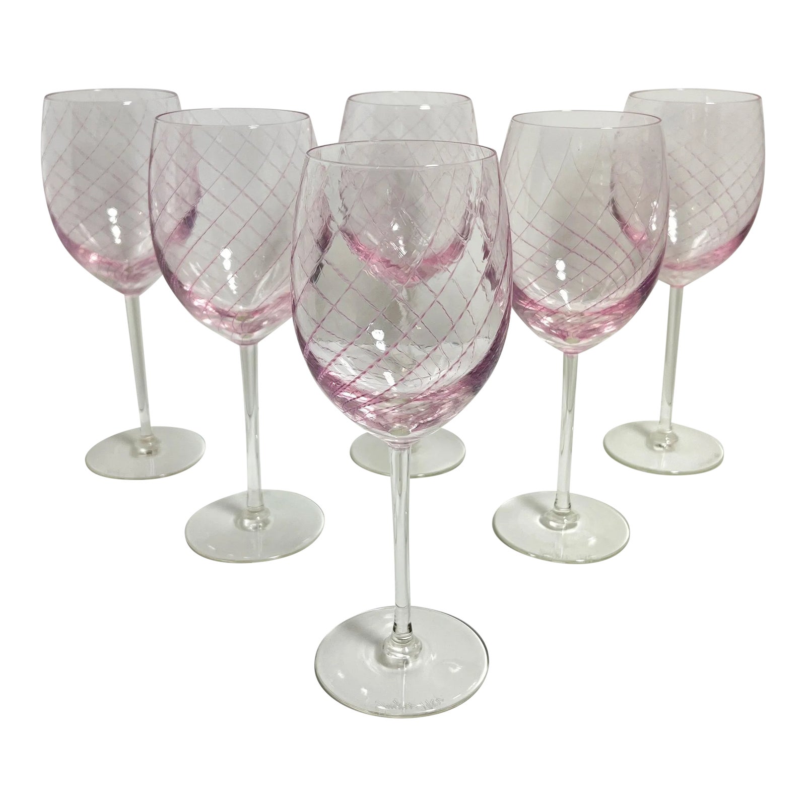 1980s Hand-Blown Stephen Smyers Signed Pink Wine Glasses- Set of 6 ...
