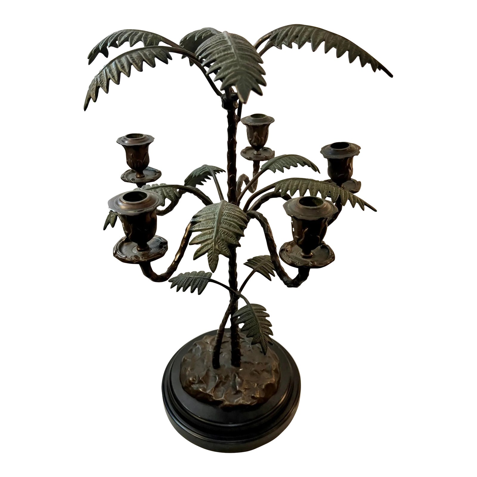 Vintage Palm Beach Regenc Patinated Bronze Palm Tree Candelabra | Chairish