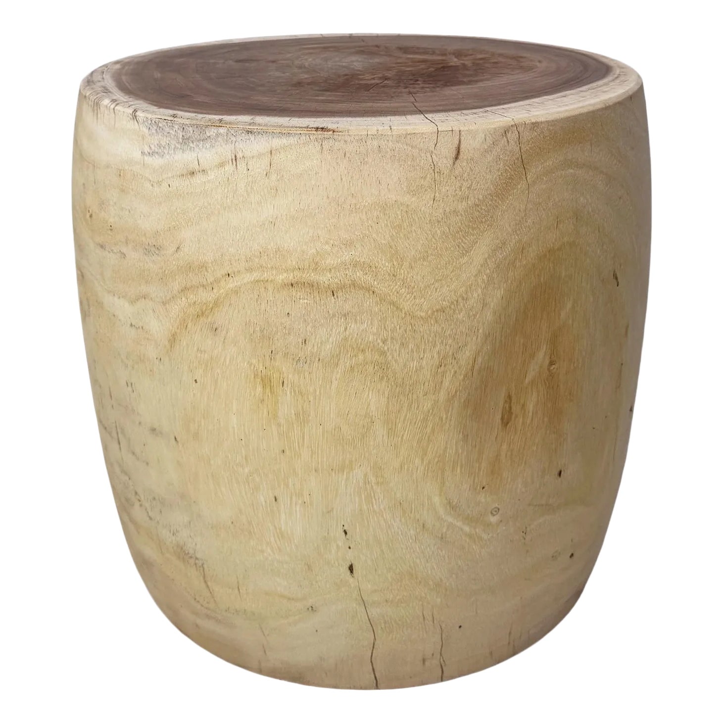 Raw Acacia Wood Drum Stool / Side Table | Chairish