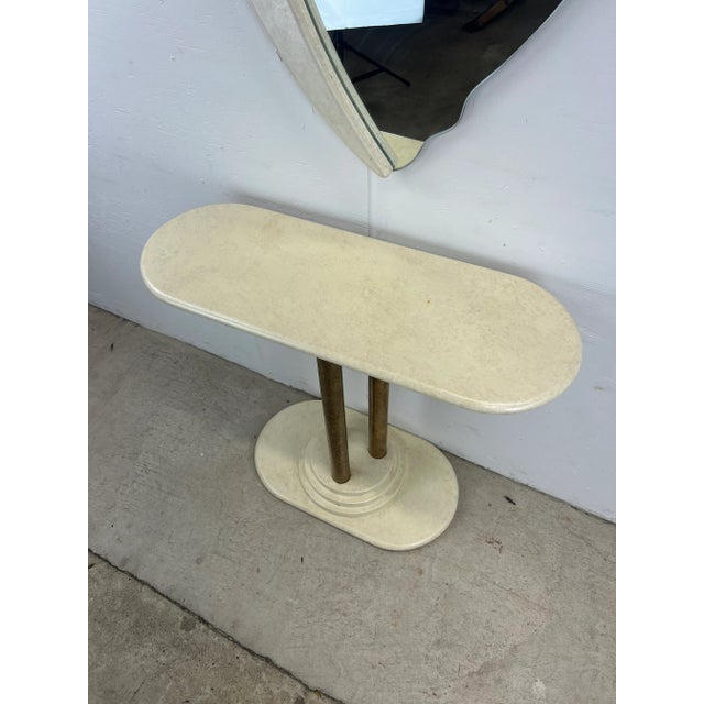 Postmodern Entry Table With Pedestal Base & Wall Mirror | Chairish