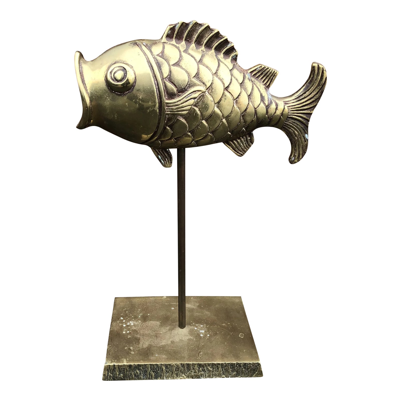 Large Brass Fish on Stand | Chairish