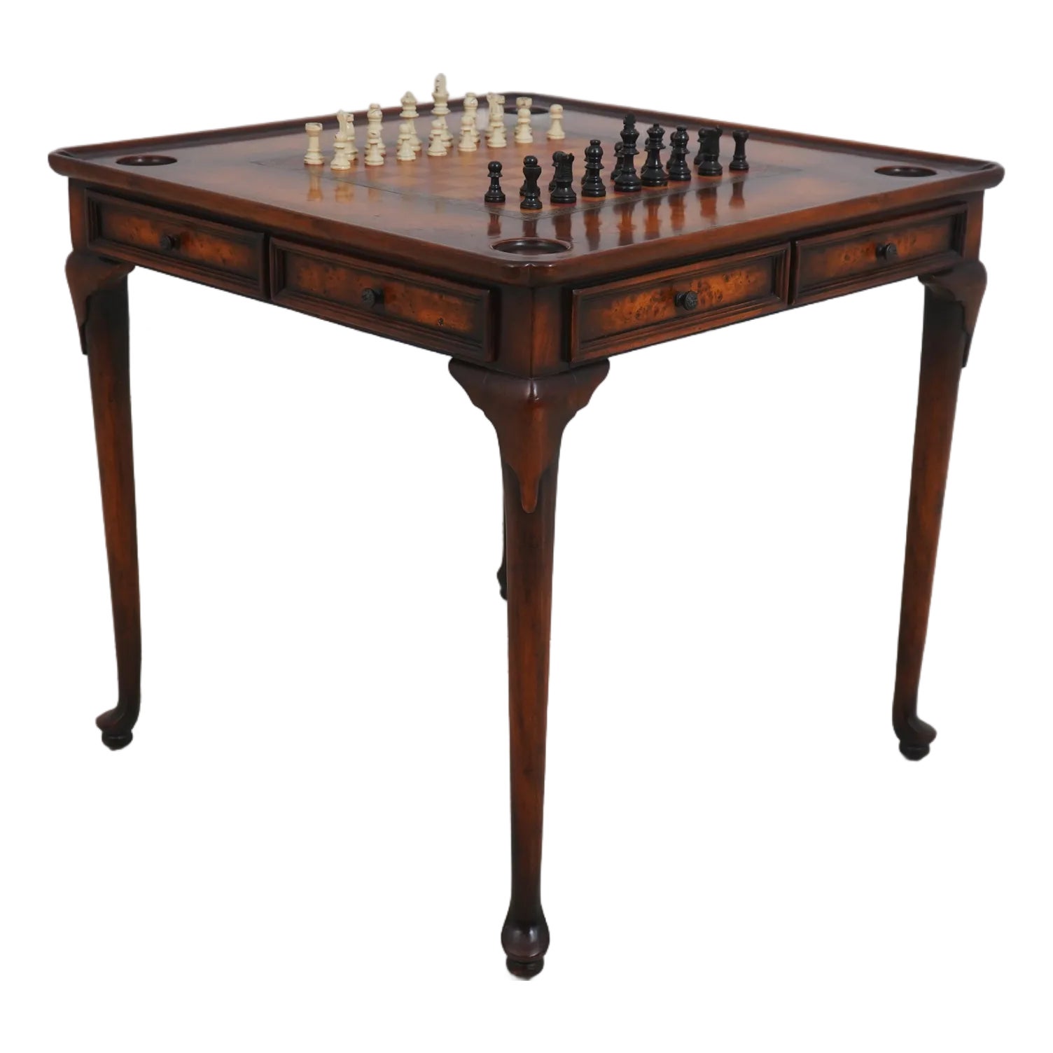 Theodore Alexander George III Style Burl Wood Game Table | Chairish