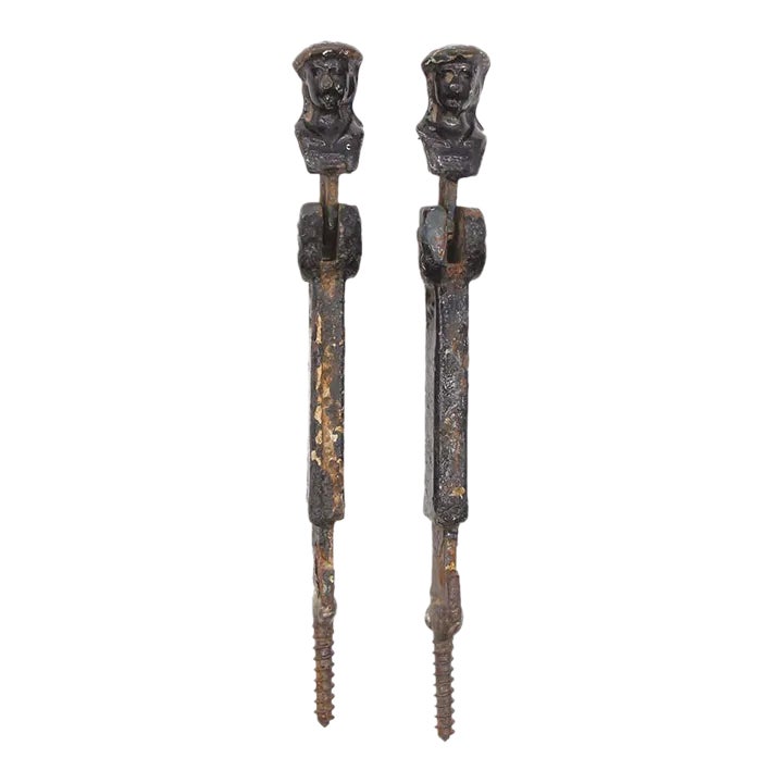 Pair of Antique Figural Cast Iron Window Shutter Drop Pulls | Chairish