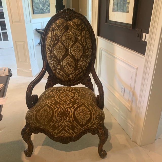 1980s Vintage AICO Michael Amini Chateau Beauvais Noble Chenille Fabric Wood Chair Chairish