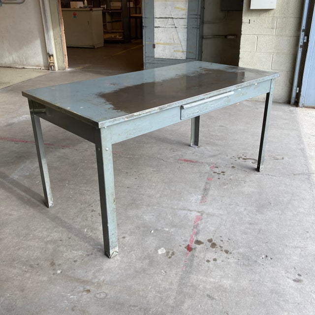 Industrial Steel Work Table Writing Desk by Lyon Metals | Chairish