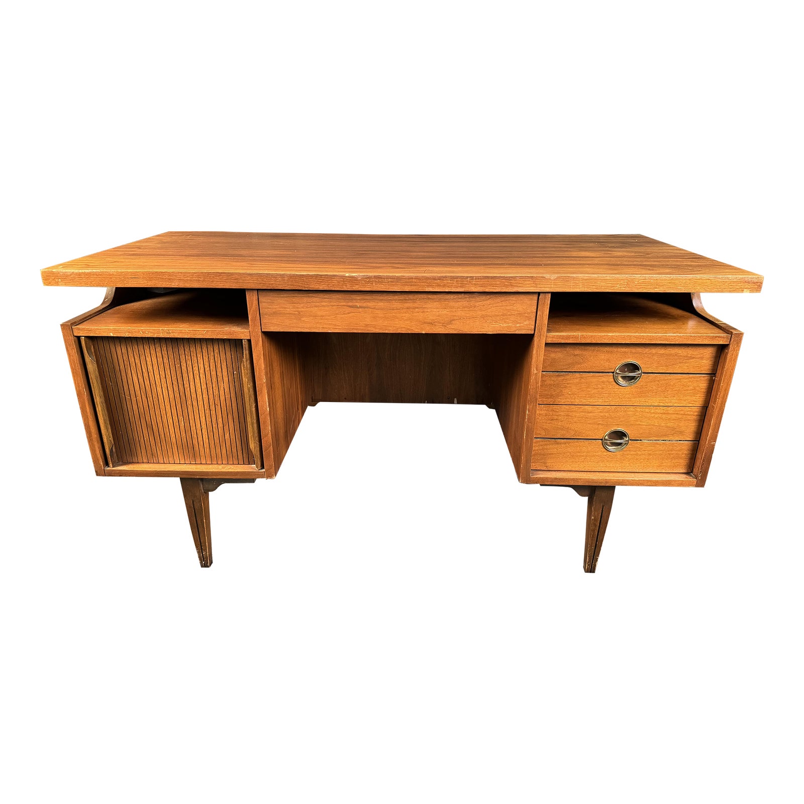 1960s Mid-Century Floating Walnut Desk by Hooker Furniture | Chairish