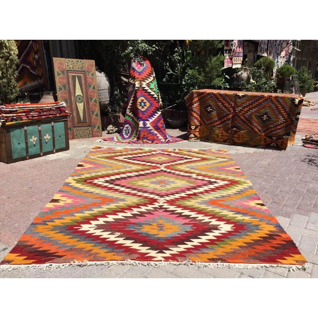 Vintage Diamond Design Kilim Rug | Chairish
