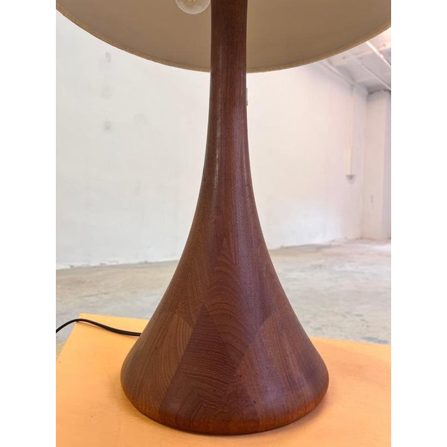 Teak and Raw Silk Table Lamp from Domus | Chairish