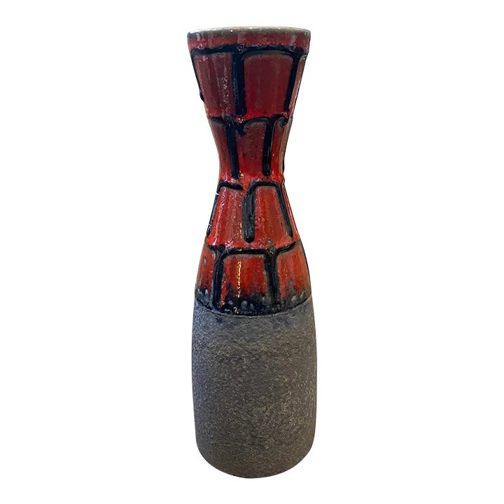 1970s Mid-Century Modern Red and Black Fat Lava Ceramic Vase by Roth ...